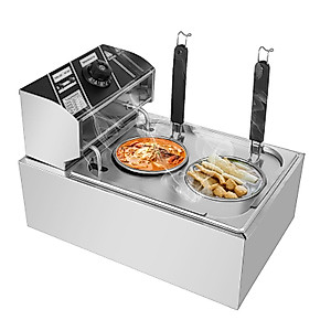 Rrlihjgu Electric Noodle Cooker Pasta Cooker Electric - 1500W Commercial Stainless Steel Two Baskets Pasta Cooker Multifunctional Cooking Equipment for Vegetables, Spaghetti, Dumplings, Fried Snacks