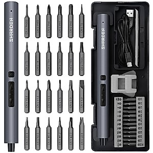 SHARDEN Mini Electric Screwdriver,29 in 1 Small Electric Screwdriver Kit with 24 Magnetic Bits,Precision Screwdriver Cordless Repair Tool for Phone Camera Laptop Watch