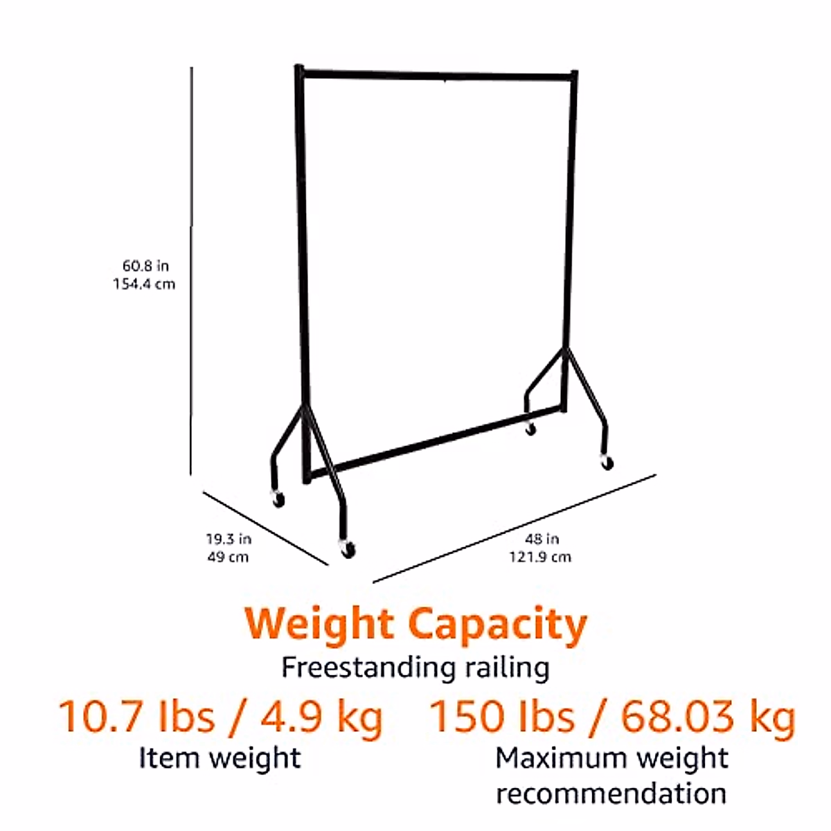 Amazon Basics Heavy Duty Rolling Garment Rack, Hanging Clothes Organizer Rail for Display and Storage, 48 x 60 Inches - Black