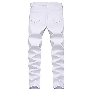 Kihatwin Boy's Skinny Ripped Jeans Slim Fit Distressed Zipper Pants with Holes White 12