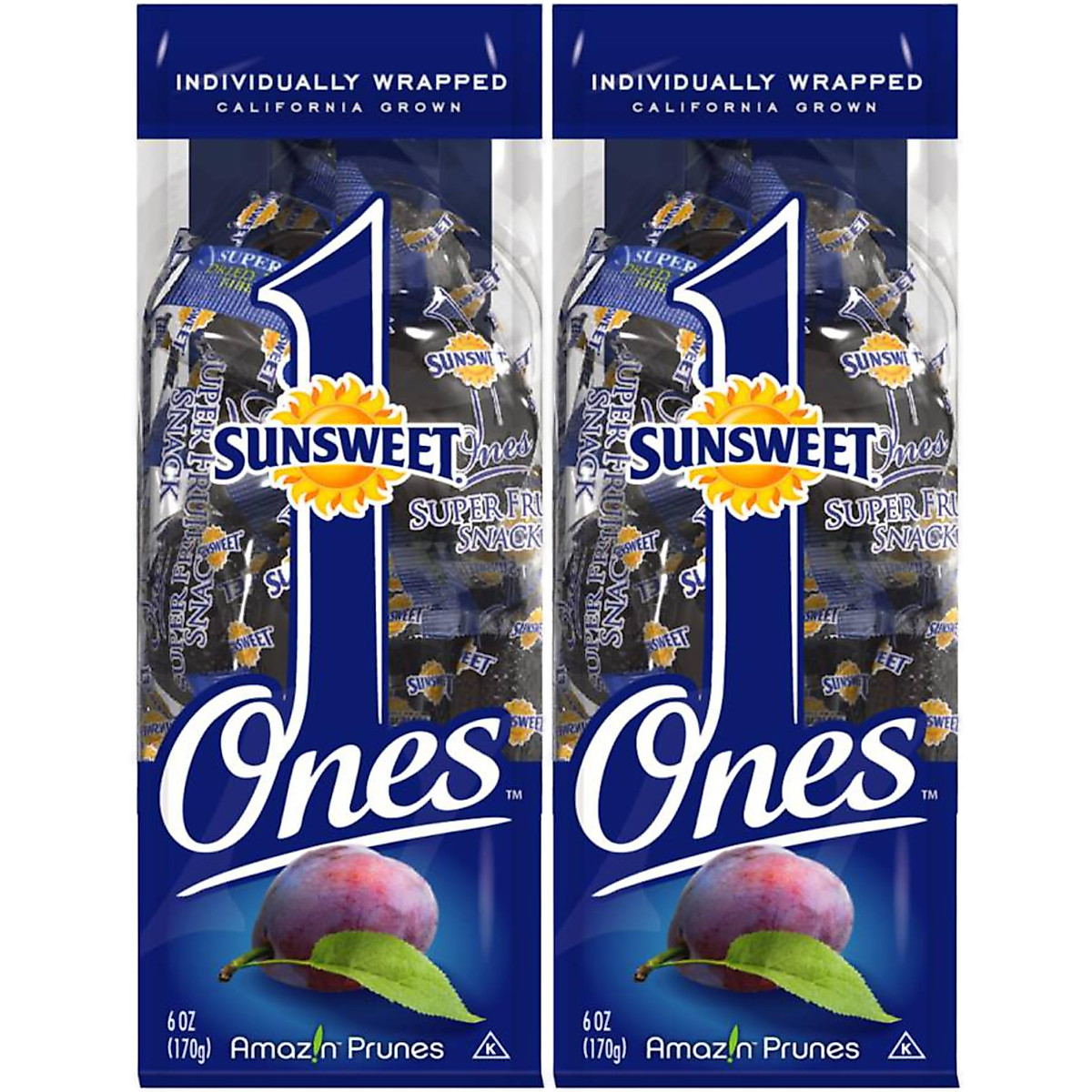 Sunsweet Gold Label Ones Super Select California Individually Wrapped Prunes 6.0 Ounces (Pack of 2)(Packaging May Vary)