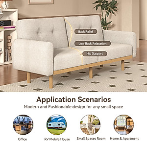 AMICLIBER Convertible Futon Sofa Bed Couch, 79 Inch Mid Century Futon Love Seat Couches,Button Tufted Upholstered Small Splitback Loveseat Sofa Cama for Living Room,RV,Office,Apartment,Beige