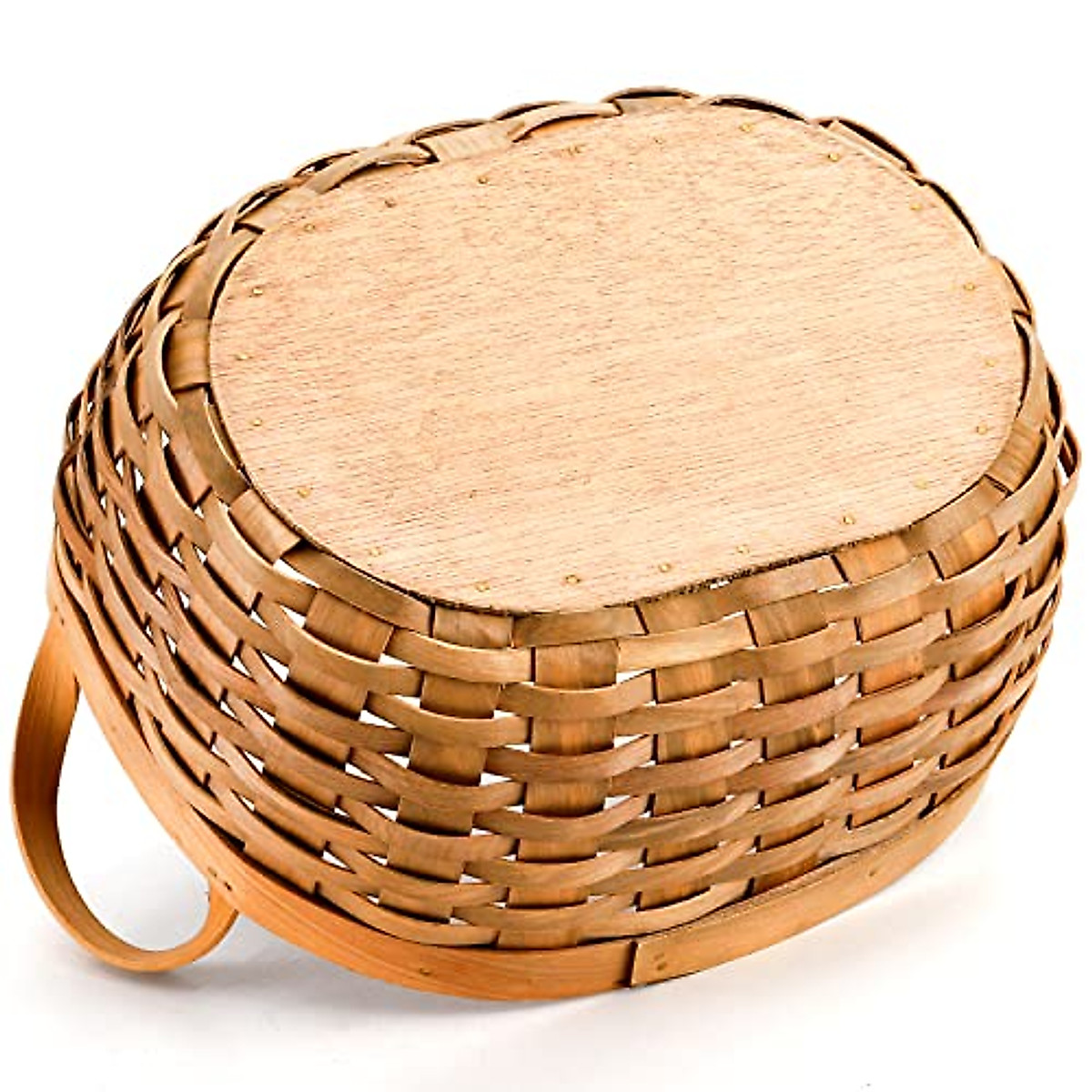 Elsjoy Set of 3 Wood Woven Storage Basket with Handles, Oval Fruit Bread Basket Organizer Rustic Rattan Nesting Basket Bin for Living Room, Bathroom, Kitchen, Home Decor