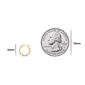 14K Yellow Gold Hinged 2mm Huggie Hoop Earrings, 10mm Diameter Polished Finish