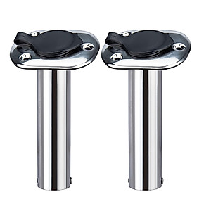 2Pcs Boat Stainless Steel Fishing Rod Holder Flush Mount 90 Degree with PVC Cap,Inner Tube and Gasket for Marine Boat Yacht