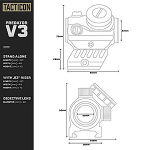 Predator V3 Compact Red Dot Sight | Combat Veteran Owned Company | 45 Degree Offset Mount and Riser Mount Included | Reflex Rifle Optic with 11 Adjustable Brightness Settings | Reddot Gun Scope