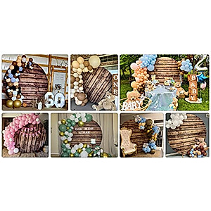 Leowefowa Rustic Wood Round Backdrop Cover(without stand) 7x7ft Polyester Wood Birthday Background for Photo Girl Boy Birthday Baby Shower Gender Reveal Party Banner Bridal Shower Grad Prom Photo Prop