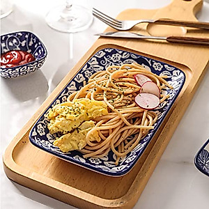 Selamica Ceramic 8 inch Rectangular Salad Plates, Dinner Plates, Pasta Dessert Plates Serving Trays for Appetizer, Sushi, Fruit - Microwave/oven/Dishwasher Safe, Set of 6, Vintage Blue