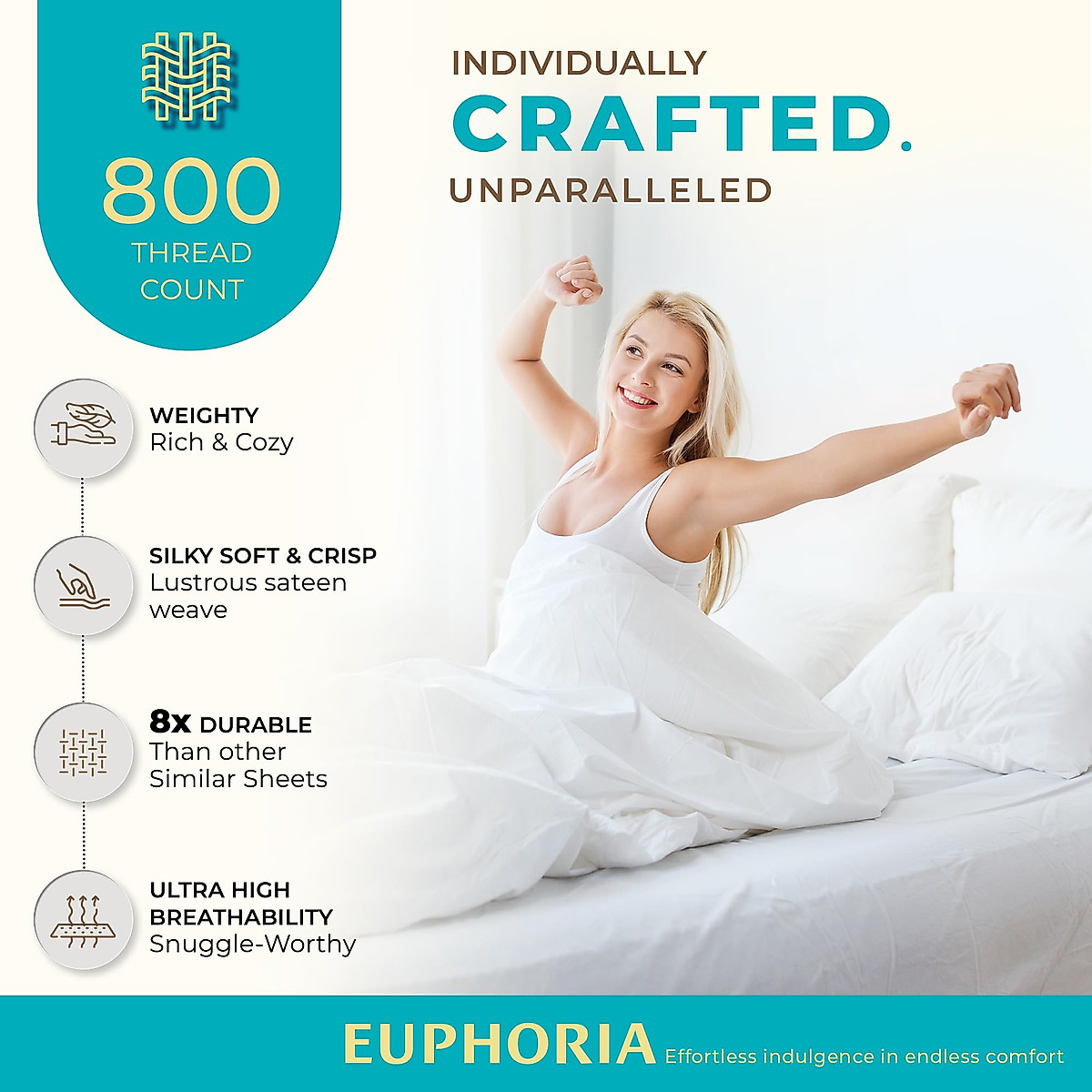 THREAD SPREAD 100% Egyptian Cotton Split King Sheets Sets for Adjustable Bed - 800 Thread Count 5 PC Top Split King Sheet for Sleep Number Bed, Soft Cooling Sheets, Fits Mattress upto 18" - Teal