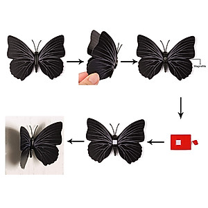 Amaonm® 60 Pcs 5 Packages Beautiful 3D Butterfly Wall Decals Removable DIY Home Decorations Art Decor Wall Stickers & Murals for Babys Bedroom Tv Background Living Room (Black)