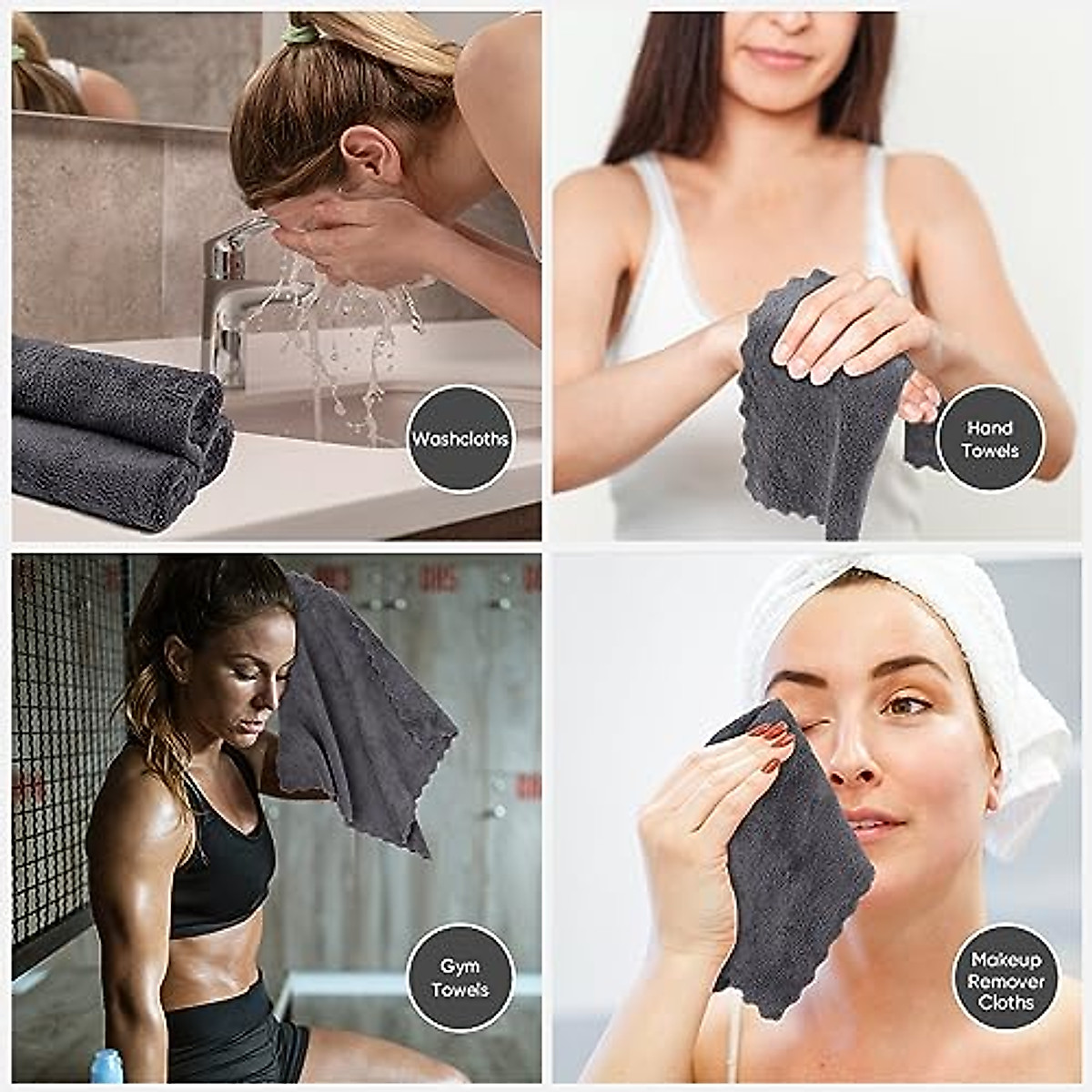 Orighty Ultra Soft Washcloths 48 Pack, Premium Microfiber Towel Sets 12 x 12 inches, Absorbent and Quick Drying Coral Velvet Washcloth, Multi-Purpose Wash Cloths for Bathroom, Hotel, and Gym (Grey)