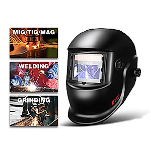 Kuject Auto Darkening Welding Helmet with Welding Gloves, True Color Solar/Battery Powered Welding Hood, Welding Mask With Wide Shade 4/9-13 for MMA TIG MIG MAG Arc Welder Mask