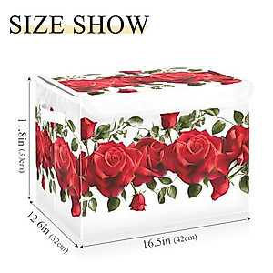 TecEr Red-roses-valentine's Day Large Fabric Foldable Storage Bins with Lids and Handle, Decorative Storage Box Cube for Shelves Closet Home Bedroom Office