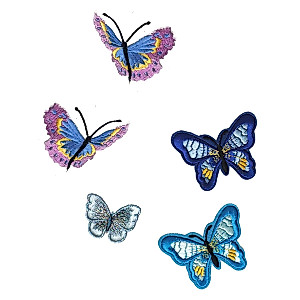 Mililanyo 10 Pieces Blue Butterfly Iron on Patches, Embroidery Applique Sew on Repair Patches for DIY Decor, Jeans, Jackets, Bags, Cloth