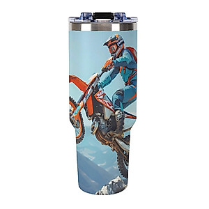Motocross Dirt Bike Insulated Tumbler with Handle Stainless Steel Travel Coffee Mug with Lid And Straw 40oz