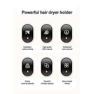 Wtxwood Wall-Mounted Hair Dryer Holder for Bathroom,Compact Hair Appliance Holder for Hairdryer, Flat Iron, and Curling Wand That Maximizes Space