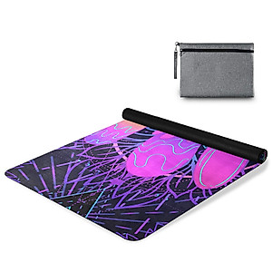 OTVEE Magic Mushrooms Yoga Mat for Women Non Slip Ultra Thin 1 MM Travel Yoga Mat with Carrying Bag Suede Fitness Exercise Mat for Yoga Pilates Workout Routines Camping