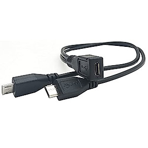 Traovien Micro USB Splitter Cable, Micro USB 1 Female to 2 Male Y Splitter Extension Charge Cable for Galaxy S5 i9600 S4 I9500 Note2 (0.3m/12inch 1Pcs)