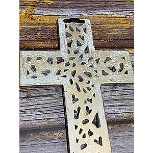 EARTHLY HOME Handmade White MDF Wooden Crucifix Wall Cross, Antique Holy Catholic Crosses, Jesus Christ Floral Carving Plaque, Hanging Catholic Crucifix Home Chapel Décor, Living Room 12x8 Inch