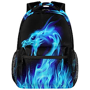 Blue Flame Dragon Head Laptop Backpack Travel Bag Basic Durable Daypack Large Capacity Travel Essentials Accessories for Men Women Adults