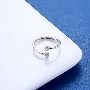 MANBU Sterling Silver Semicolon Ring for Women: I am Enough Keep Going Ring Engraved Inspirational Message Supporting Jewelry Gifts for Daughter Sister (I am enough)