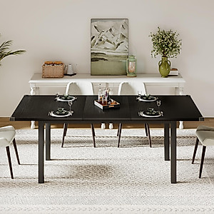 Feonase 63" Extendable Dining Table, Modern Farmhouse Dining Room Table for 4-8, Wooden Kitchen Table for Small Space, Dining Room, Home Office, Living Room Furniture, Black