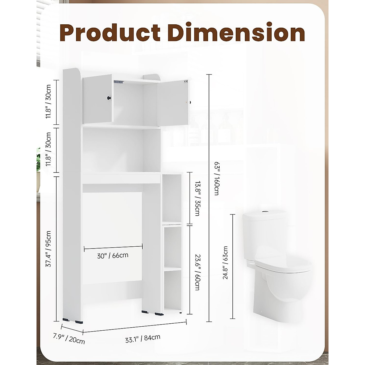 Seeday Over The Toilet Storage Cabinet, Space Saver Bathroom Shelf Over Toilet with Toilet Assistance Cabinet, Bathroom Storage Over The Toilet with Adjustable Feet Pad