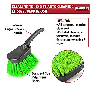 Harper 37518600 6-Piece Car Wash Brush Set with Telescoping Flow-Through Handle, (3) Brush Heads, (1) Soft Hand Brush and (1) Stiff Hand Brush