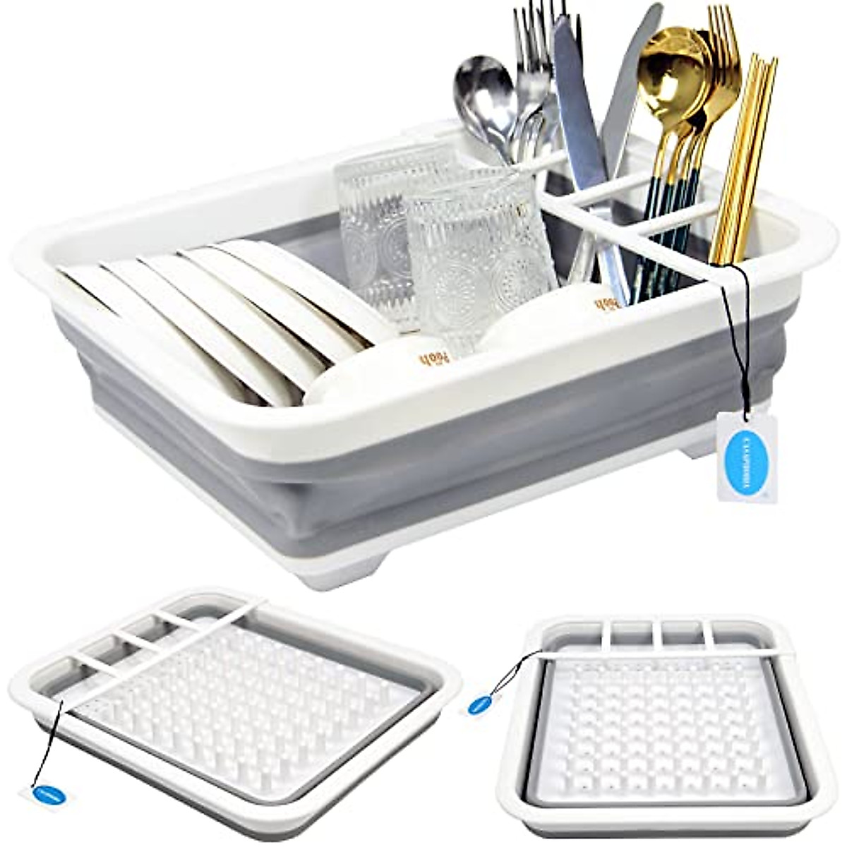 Casaphoria Collapsible Small Dish Dryer Foldable Dish Drying Rack Large Dishes Over The Sink for Kitchen Counter Plate Rack,Plastic Portable Dinnerware Organizer-Space Saving Kitchen Storage Tray