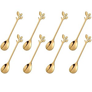 Gold Plated Stainless Steel Mini Coffee Espresso Spoon, Tableware Flatware Dessert Teaspoons Small Soup Spoons Set of 8, 4.9 inch Specialty Demitasse Stirring Spoons (Gold spoons)