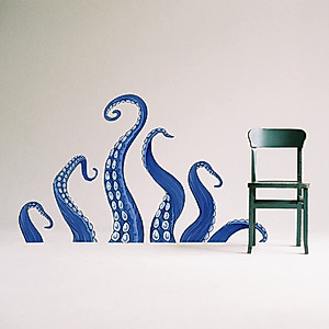 wongdong Octopus Art Decor Wall Decals Kraken Octopus Tentacles Wall Stickers for Shower Door French Door Bathroom Living Room Bedroom (Blue)