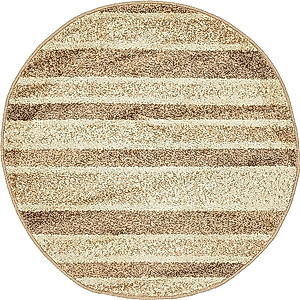 Unique Loom Autumn Collection Warm Toned Casual Striped Beige Round Rug (3' 3 x 3' 3)