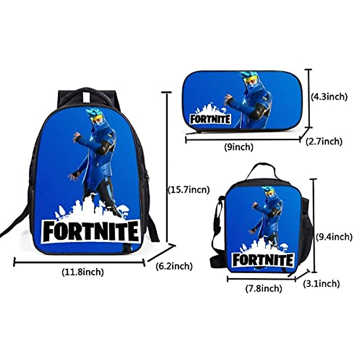 EUJMYVA Study 3-Piece School Bag Backpack, Suitable for Teenagers Boys And Girls Travel Backpack Lunch Box Pencil, Blue, One Size