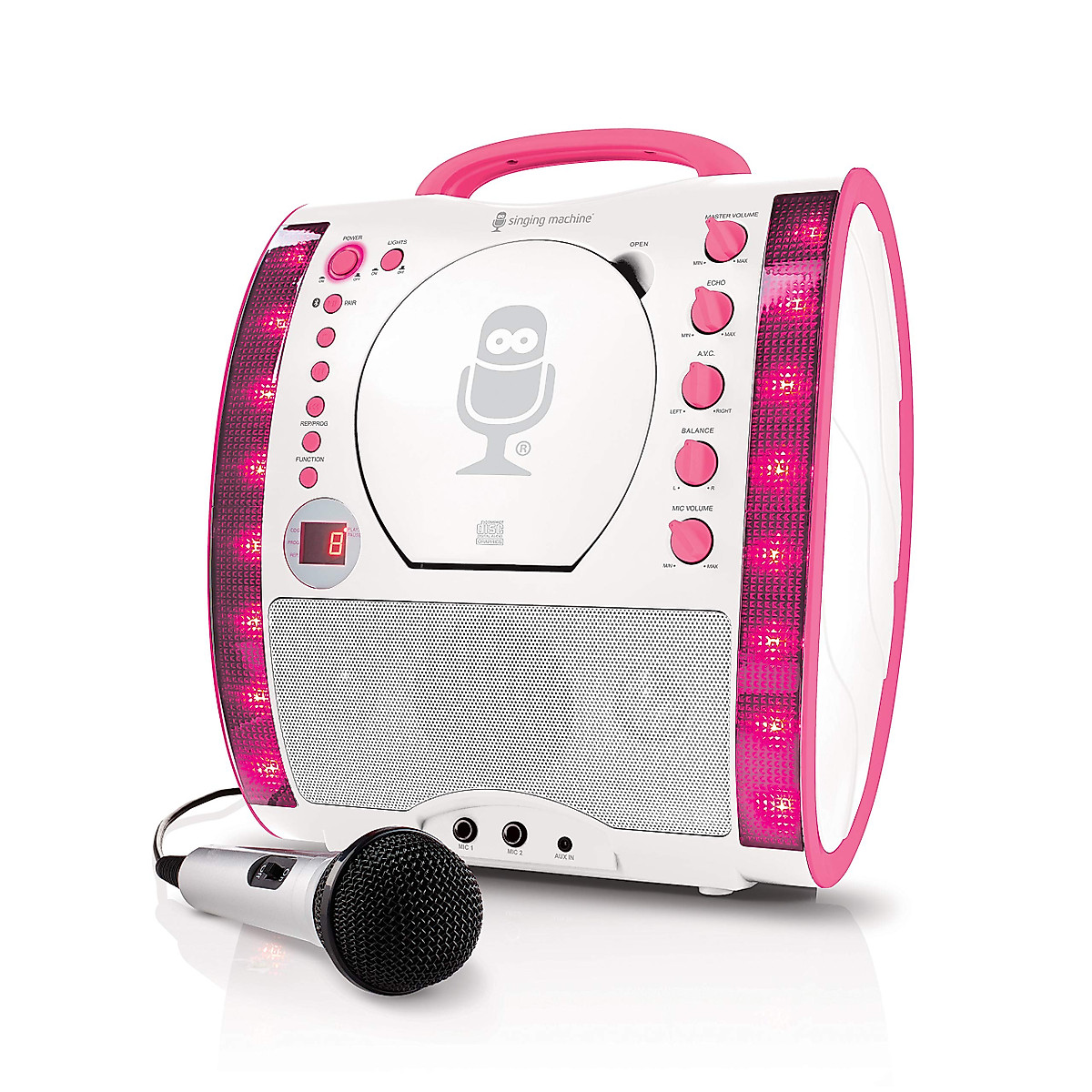 Singing Machine SML343BTP Portable CDG + Bluetooth Karaoke System with LED Disco Lights and Microphone