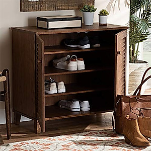 Baxton Studio Coolidge Modern and Contemporary Walnut Finished 4-Shelf Wood Shoe Storage Cabinet