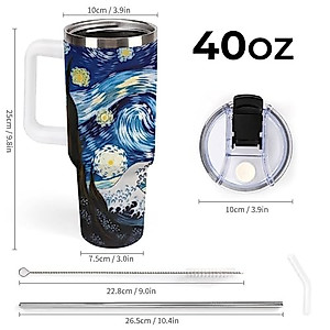 40 Oz Starry Night Insulated Stainless Steel Tumbler with Handle & Straw Lid, Reusable Travel Cupholder Friendly Mug for Coffee, Water, Tea