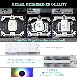 Thermalright AssassinX120 SE ARGB White CPU Air Cooler, 4 Heat Pipes, TL-C12CW-S PWM Quiet Fan CPU Cooler with S-FDB Bearing, for AMD AM4 AM5/Intel 1700/1150/1151/1200