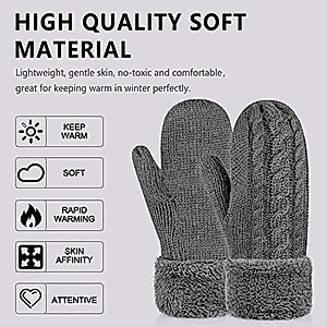 Women's Winter Gloves Warm Lining - Cozy Wool Knit Thick Gloves Mittens in 11 color (Beige+dark gray)