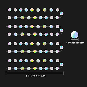 Iridescent Disco Party Decorations Garland, Retro 70s Circle Streamers, Holographic Hanging Dancing Decor Backdrop, Sparkle Birthday Bachelorette Mermaid Unicorn Theme Party Supplies