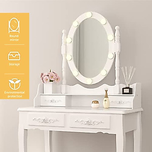 Alohappy Girls Makeup Vanity Set, Dressing Table Desk with Lighted Mirror and Stool, Makeup Table with 4 Drawers for Bedroom, Bathroom (Vanity with Lighted Mirror)