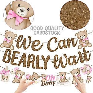 We Can Bearly Wait Banners for Bear Baby Shower Decorations Bear Party Banner 3PCS We Can Bearly Wait Baby Shower Decorations Teddy Bear Cutout Banners for Baby Girls Gender Reveal Party Supplies