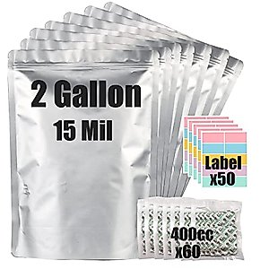 30pcs 2 Gallon Mylar Bags for Food Storage (15 Mil Extra Thick) with Oxygen Absorbers 400CC (60 pcs) , Stand-Up Zipper Pouches Resealable and Heat Sealable Bags for Long Term Food Storage(13"x17")