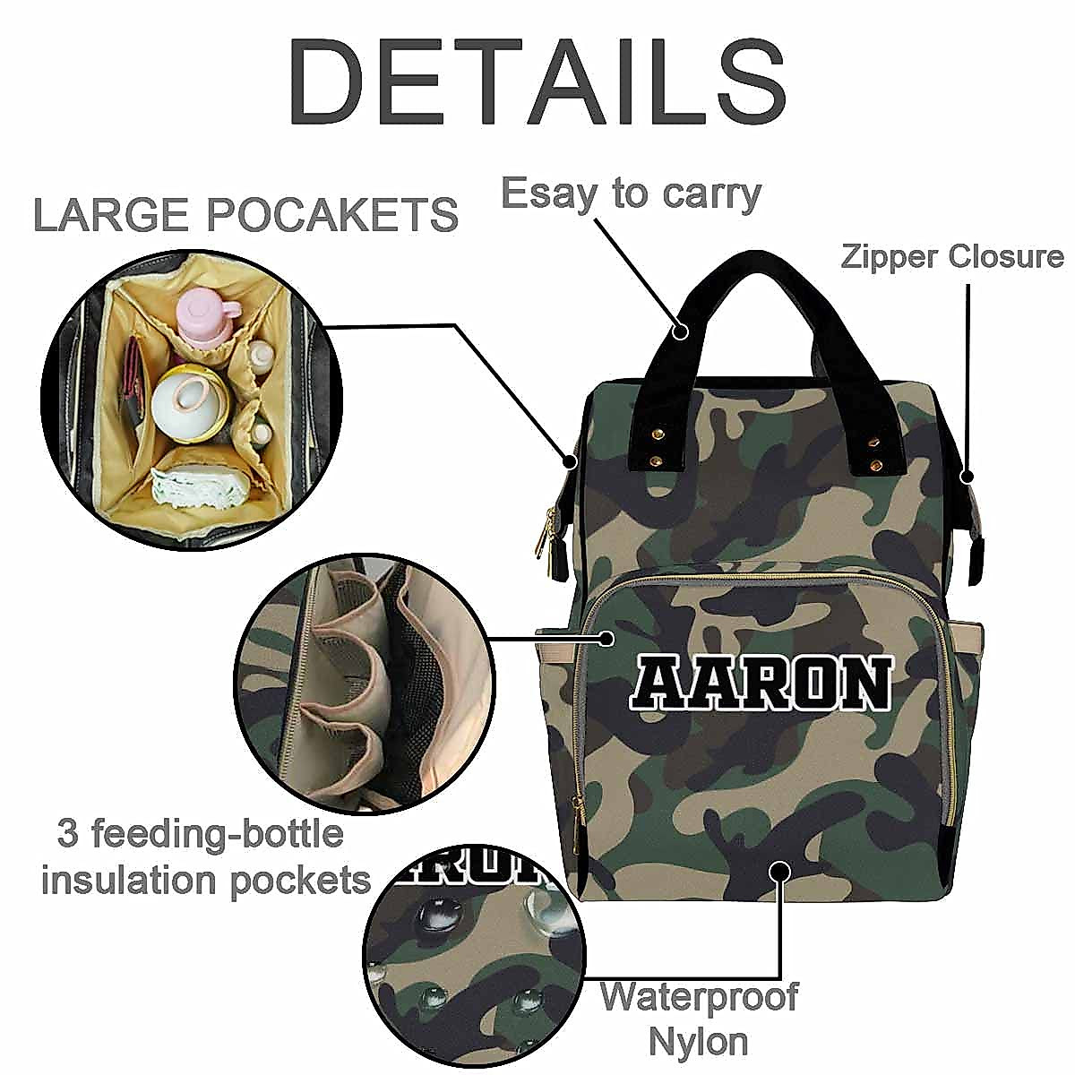 Custom Camo Diaper Bag for Men Women, Personalized Name Multifunction Green Camo Baby Boys & Girls Travel Backpack for Men,Hunting Camping Picnic Casual Baby Bag, New Dad Gifts