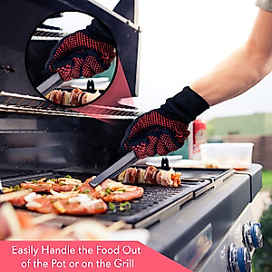 1472℉ Extreme Heat Resistant Grill Gloves - 14'' Food Grade Kitchen Oven Mitts, Silicone Non-Slip Cooking Gloves for Barbecue (Pair)