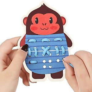 8 Pieces Wooden Lacing Animals Threading Toys Lacing and Tracing Cards Fine Motor Skill Toys for Boys and Girls School Activities