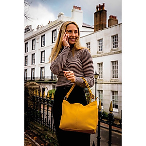 LiaTalia Womens Genuine Italian Leather Medium Size Shoulder Hobo Bag - Adjustable Long Strap Handbag - EMMY [Silver]