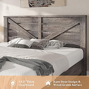 AMERLIFE Queen Size Farmhouse Bed Frame with 49.2" Barn Door Headboard, Platform Bed Frame with Wood Slats, Under Bed Storage Space, Easy Assembly, Noisy Free, Rustic Gray