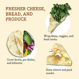 Bee's Wrap - Medium 3 Pack - Made in The USA with Certified Organic Cotton - Plastic and Silicone Free - Reusable Eco-Friendly Beeswax Food Wraps - Medium (10" x 11")