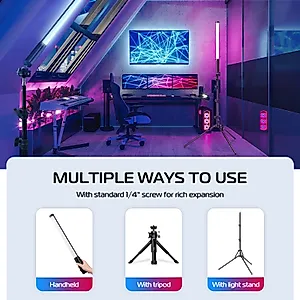 ULANZI VL119 Handheld Light Wand, 360° RGB LED Video Light Stick for Photography, 2600mAh Rechargeable Tube Light for Video Shooting, 2500-9000K Dimmable Camera Light with LCD