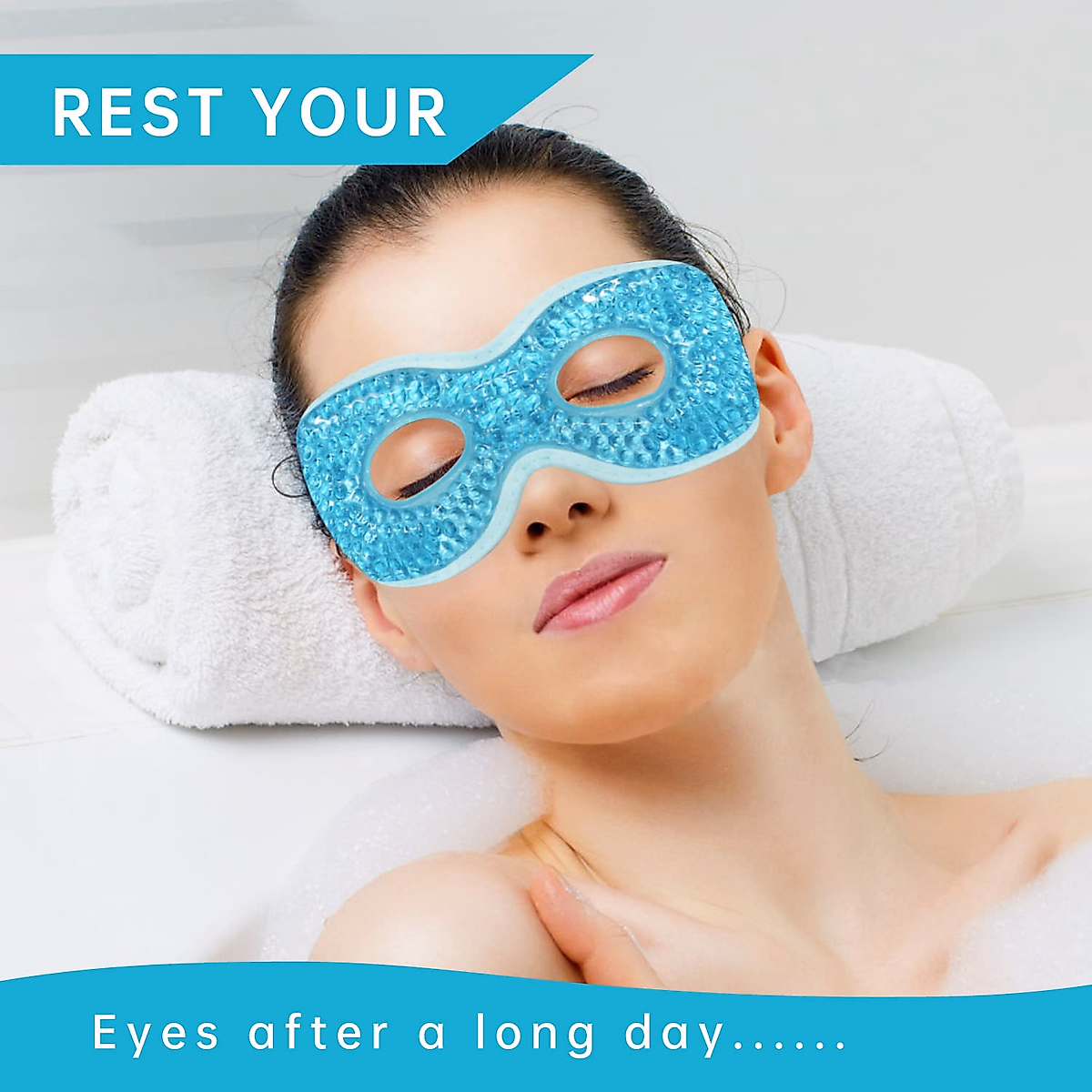 2 PCS Ice Eye Mask Reusable Ice Pack for Eyes,Hot Cold Compress Gel Bead Cooling Eye Mask with Eye Hole for Puffiness/Dark Circles/Eye Bags/Dry Eyes/Headaches/Migraines/Stress Relief (Blue)